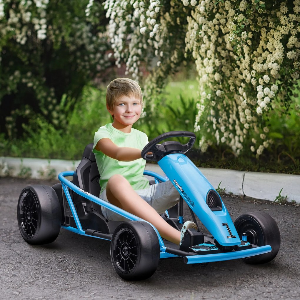 HOMCOM Dětská elektrická motokára 24V s pomalým startem, hudbou, klaksonem, bezpečnostním pásem, dětské vozidlo pro 8-12 let, modrá | Aosom.de