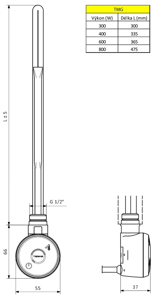 Sapho Wicher topná tyč s termostatem 800 W bílá 600.206.4