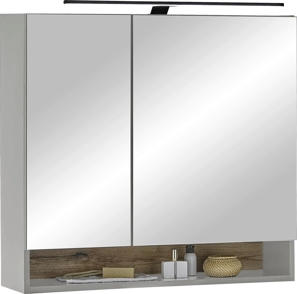 XXXLutz ZRCADLOVÁ SKŘÍŇKA, šedá, 80/75/22 cm Venda - Zrcadlové skříňky - 001279022304