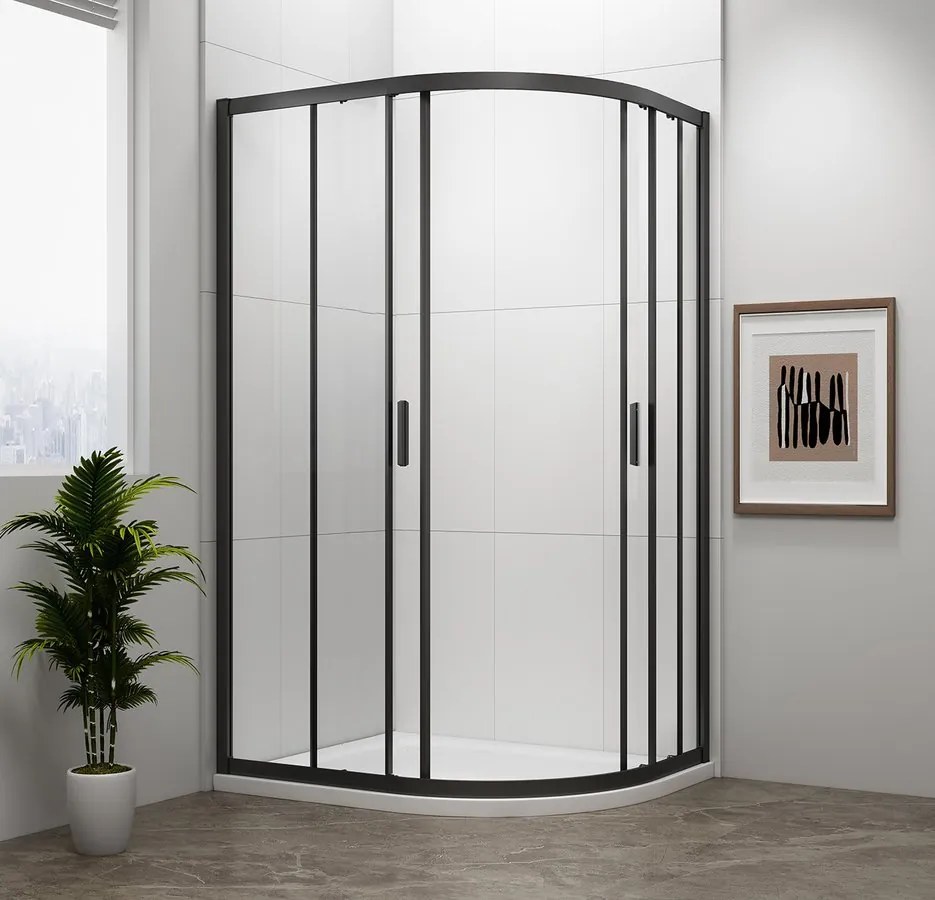 Polysan Polysan, EASY BLACK čtvrtkruhová sprchová zástěna 900x800mm, L/R, číré sklo, EL2815B
