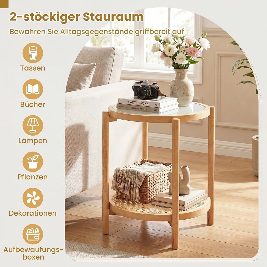 Costway Konferenční stolek ve stylu boho se skleněnou – 47,5 × 47,5 × 58 cm