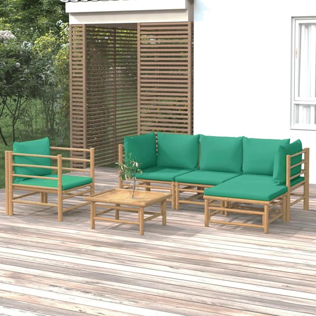 vidaXL 6dílná zahradní sedací souprava s poduškami bambus [3155147] Barva polštáře: Zelená