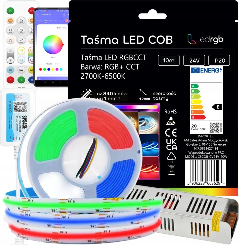 Set Led Pásek Cob Neon 10M Rgb Cct 840/m Dálkový Ovladač Aplikace Bluetooth Wifi