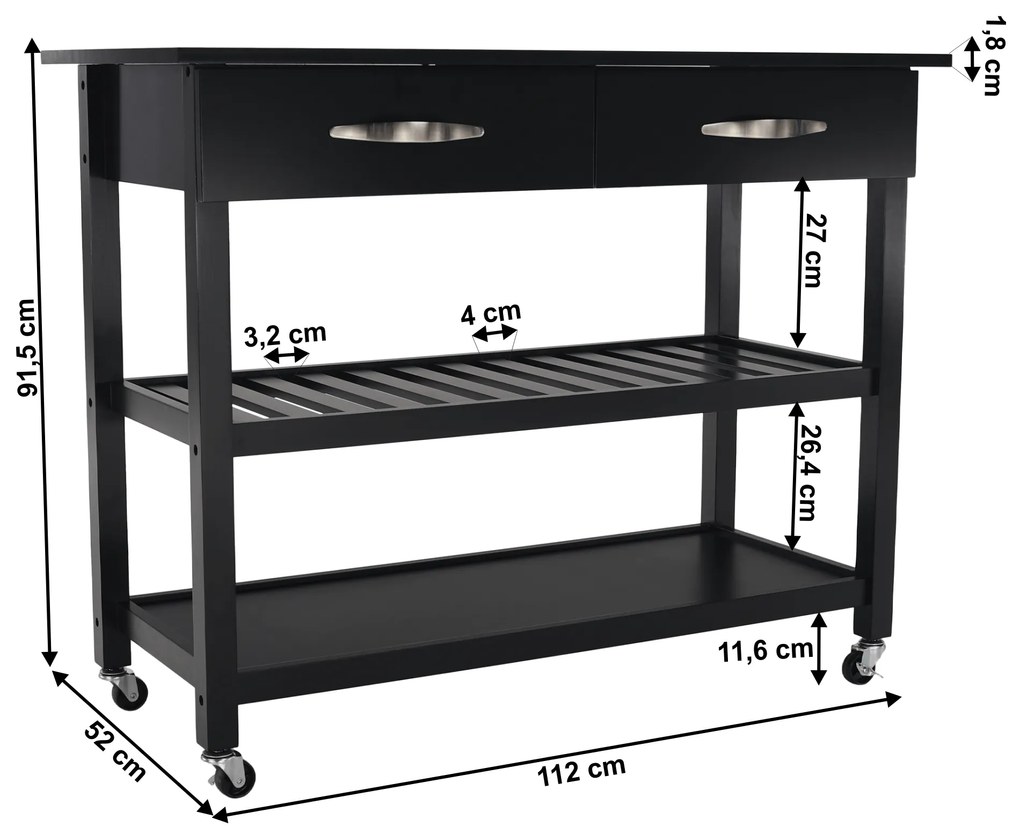 Servírovací vozík NODAL MDF černá barva, kov chrom