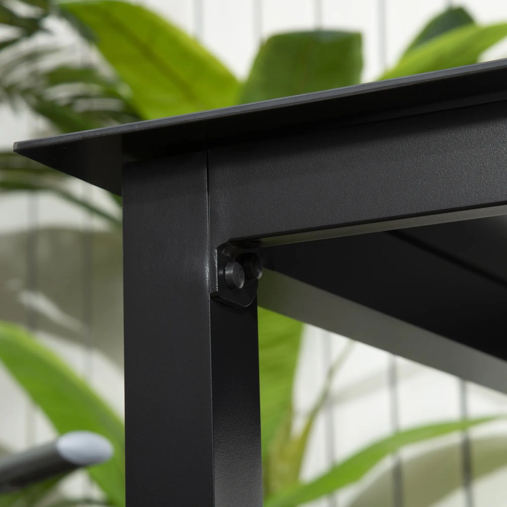 Outsunny zahradní stůl čtvercový pro 4 osoby, stůl na terasu s deskou z tvrzeného skla, hliníková černá 80x80x74cm pro zahradu a balkon | Aosom.de