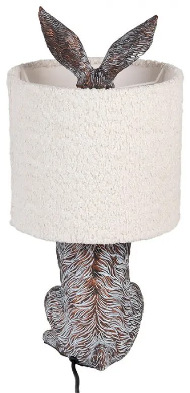 Hnědošedá stolní lampa králík s bílým režným stínidlem Konijn – 20x43 cm