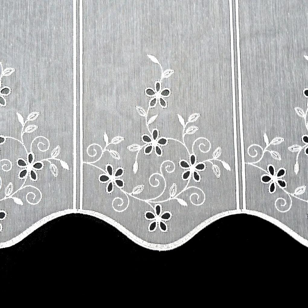 Olzatex voálová vitrážová záclona ANIKA vyšívané květy, bílá, výška 60cm (v metráži)