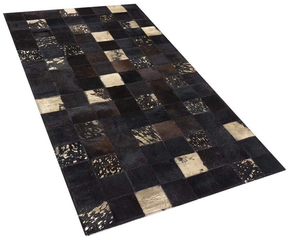 Hnědozlatý patchwork kožený koberec 80x150 cm - BANDIRMA