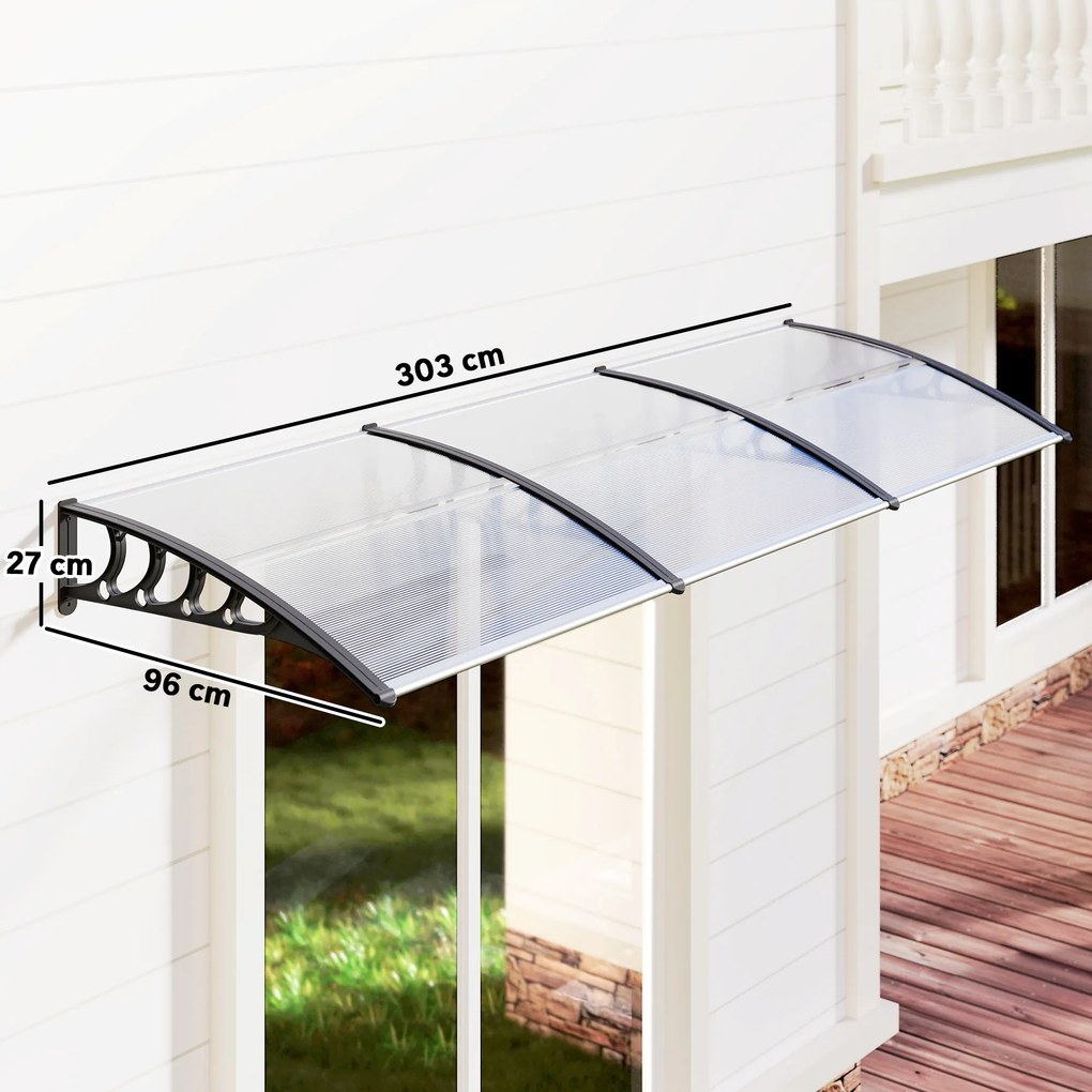 Outsunny Plachta Křídla pro Přední Dveře 303 x 96 x 27 cm s Ochrannou proti UV, Ochrana proti dešti, Slunečník pro Venkovní Použití, Hliník Černý