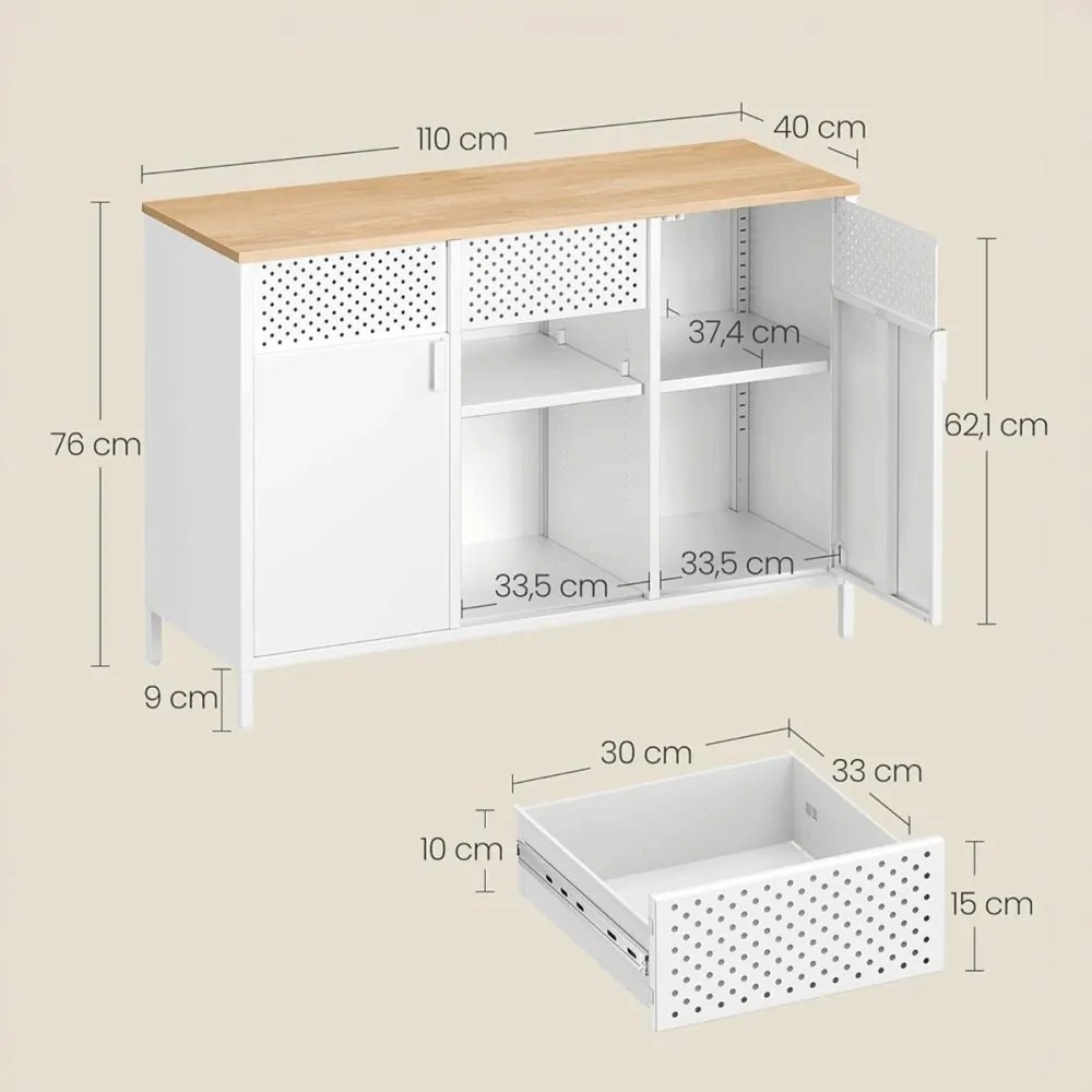 Komoda AUK-E1420 WT, kov, bílá (110 x 40) cm