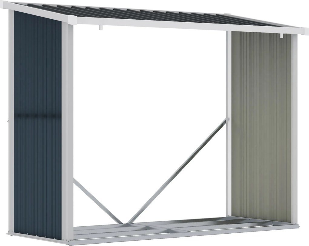 Outsunny Galvanizovaný Ocelový Přípravek na Dřevo se Šikmou Střechou pro Zahradní Terasu Exteriér 185x84x133,5/148,5 cm Šedý