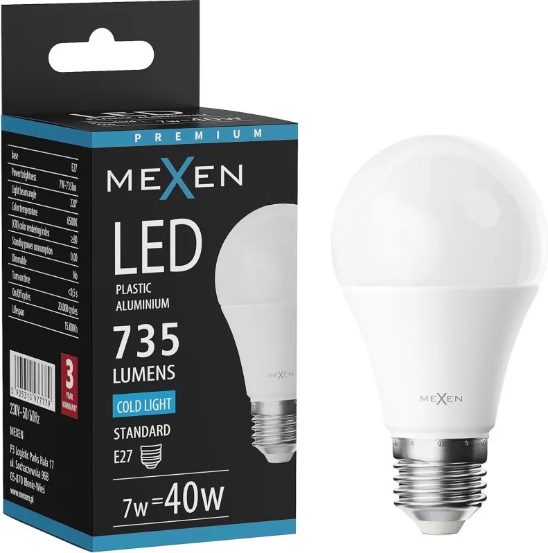 Mexen Nova, LED žárovka E27, A60, 7W, studená - 6500K, 735 lm - L100-E27-0765-01