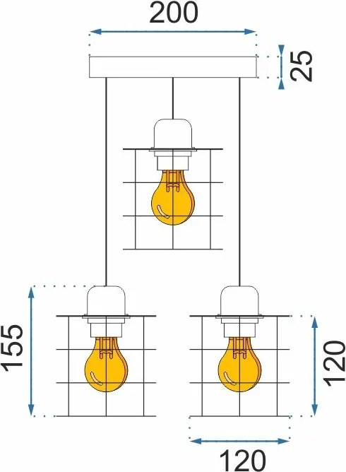 Toolight - Stropní lampa závěsná trojitá kovová 3xE27 392204, černá, OSW-04003