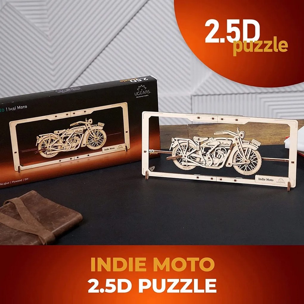 Ugears 2,5D dřevěné mechanické puzzle Indie Moto