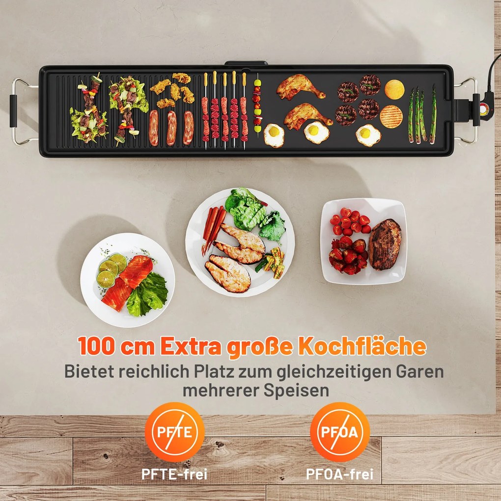 Costway Teppanyaki gril 1800 W elektrický grilovací talíř nepřilnavý stolní gril