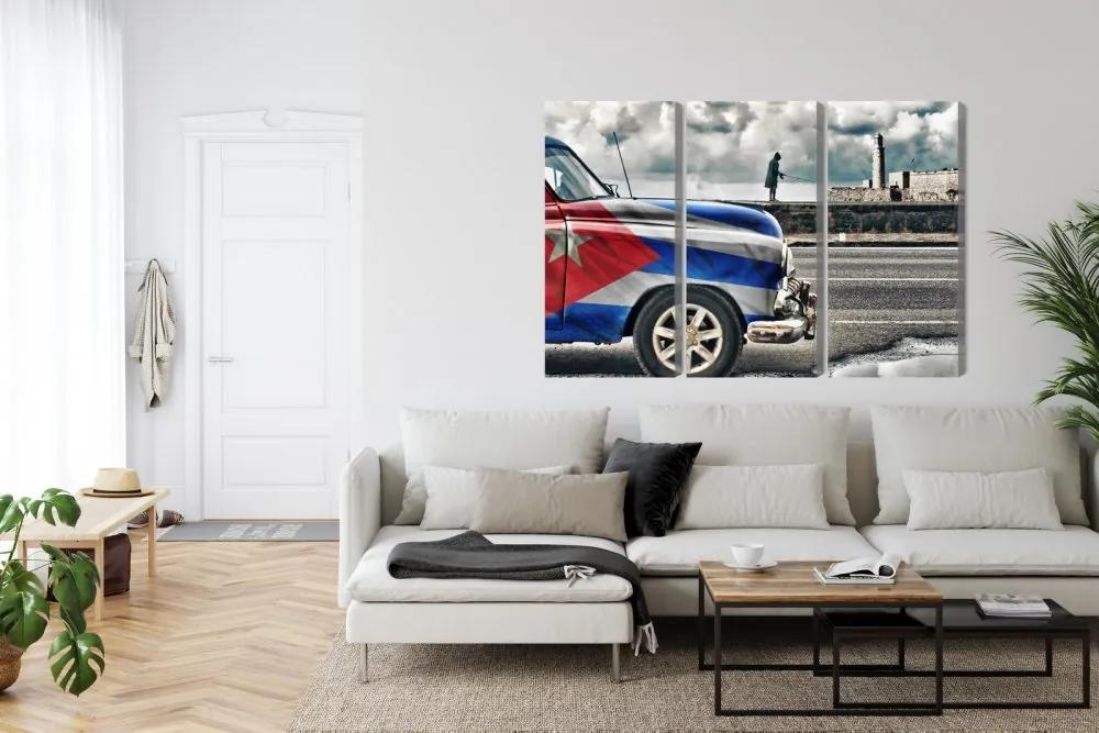 Vícedílný obraz Auto S Kubánskou Vlajkou V Ulicích Havany Nedostatek Nedostatek Plátno Canvas 60x40
