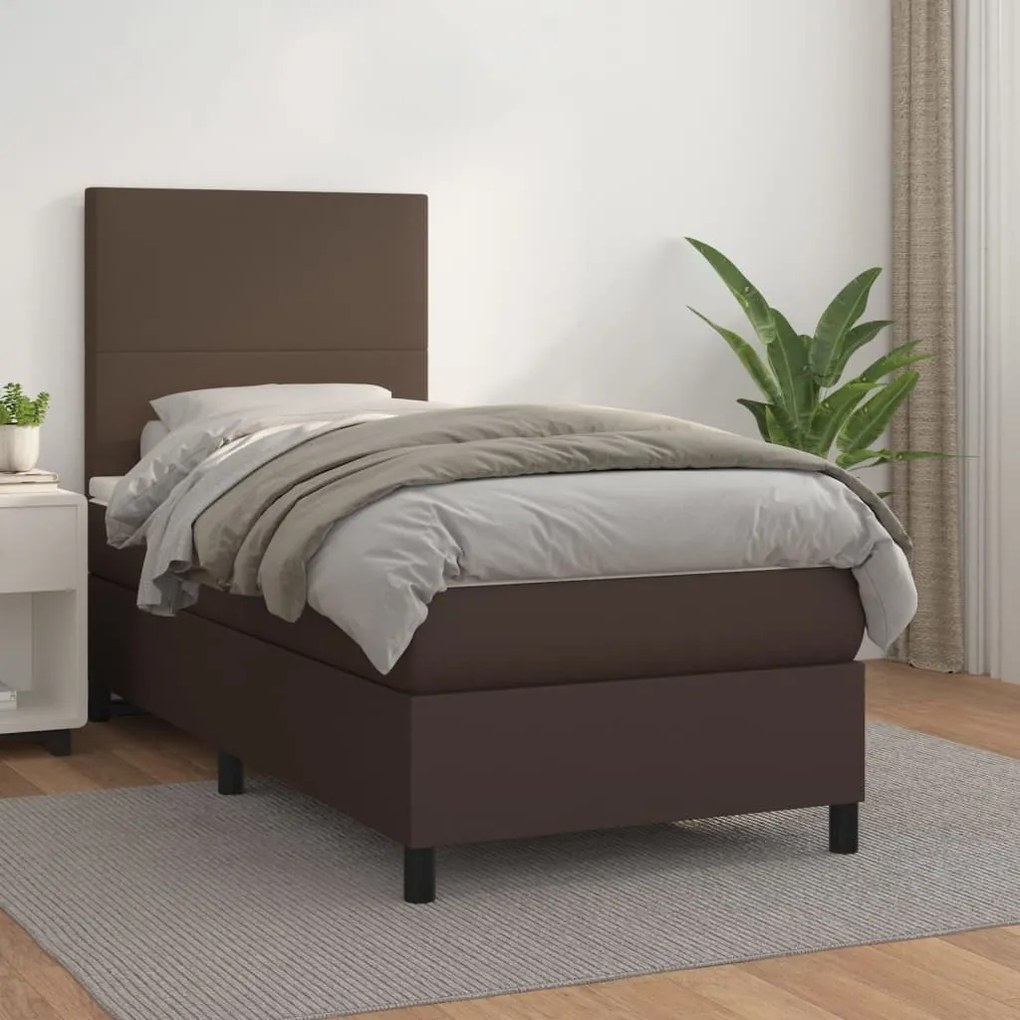 vidaXL Box spring postel s matrací 90x190 cm umělá kůže [3142696] Barva: Bílá