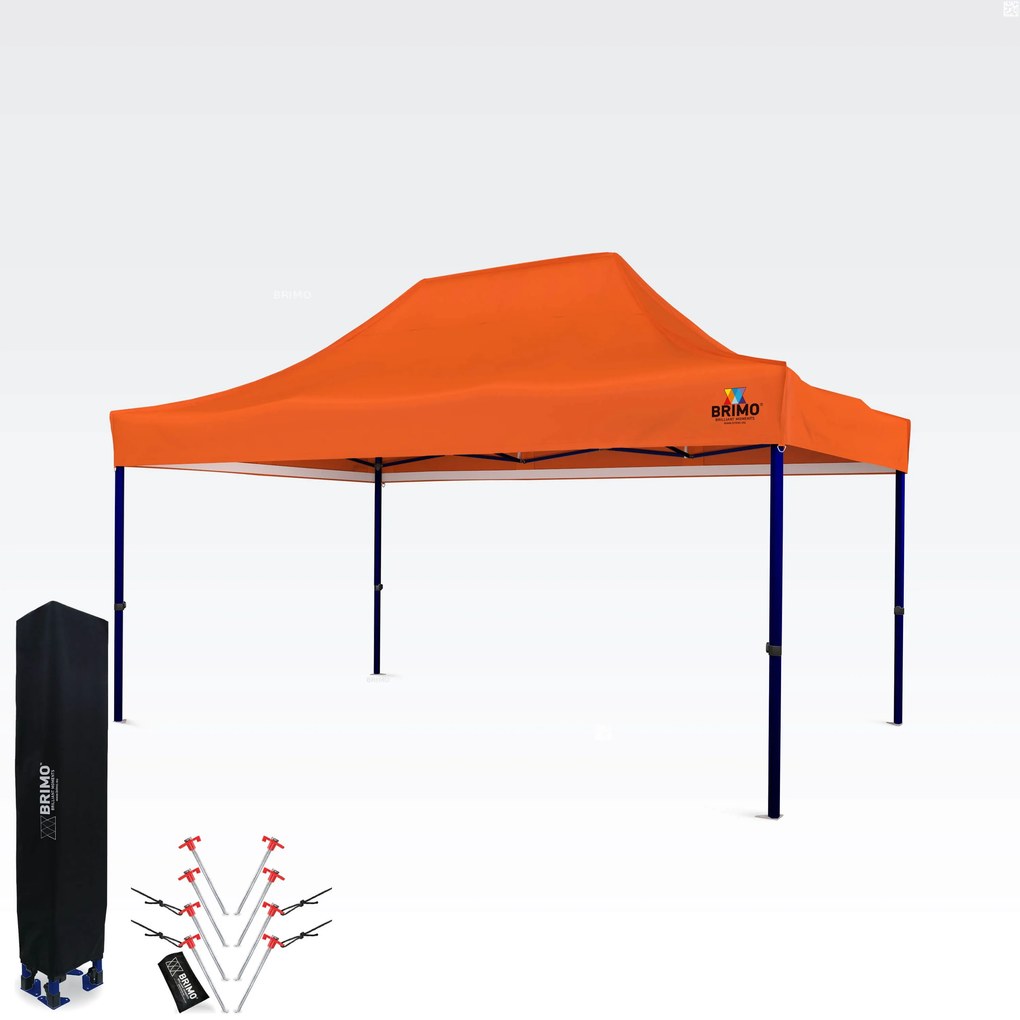 BRIMO Výstavní stan 3x4,5m (45mm ocel) | Rychlá montáž, dlouhá životnost - bez 3 stěn - Oranžová S. Ocel eco