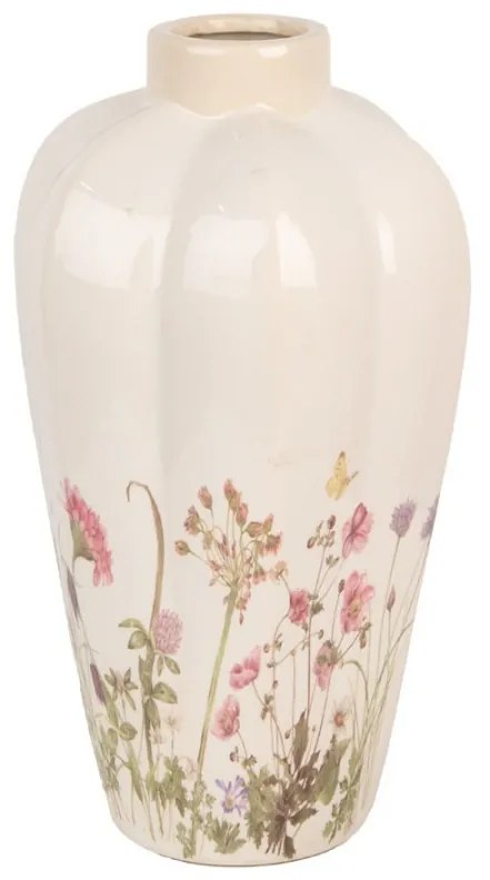 Béžová keramická váza s lučními květy Flowers of Love M - Ø 21*34 cm