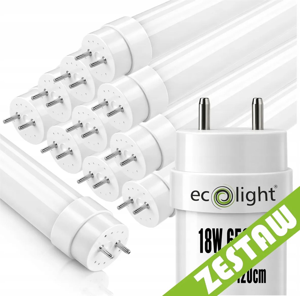 ECOLIGHT 10x LED trubice 120cm 18W 6500K 1800lm T8 G13 - studená bílá