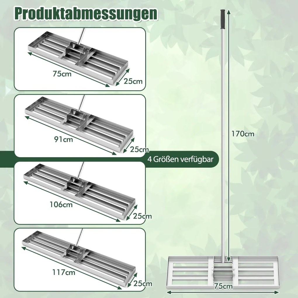 Costway Shrnovač trávníku s ergonomickou rukojetí na zem – 75 × 25 cm, zelený