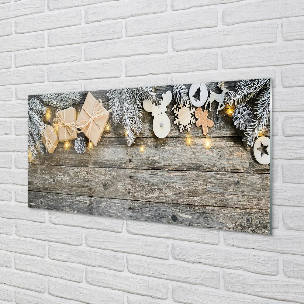 akrylový obraz Větvičky dárky kužely 125x50 cm