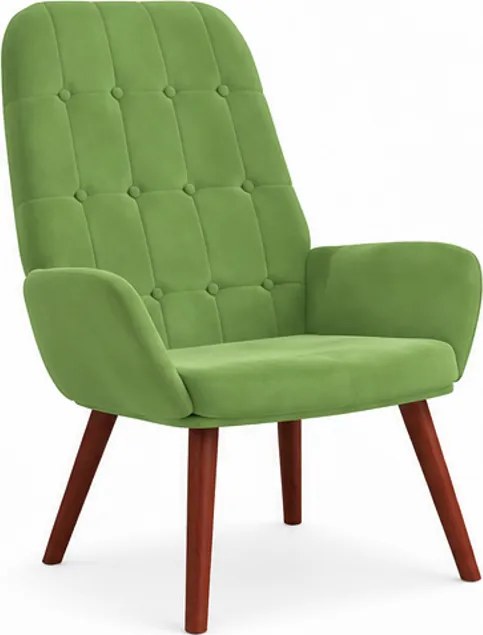 relaxační křeslo, odpočinkové, dřevo/kov/textil, 96x69x78 cm, nohy tmavé/světle zelená, Dekorino KR20260048