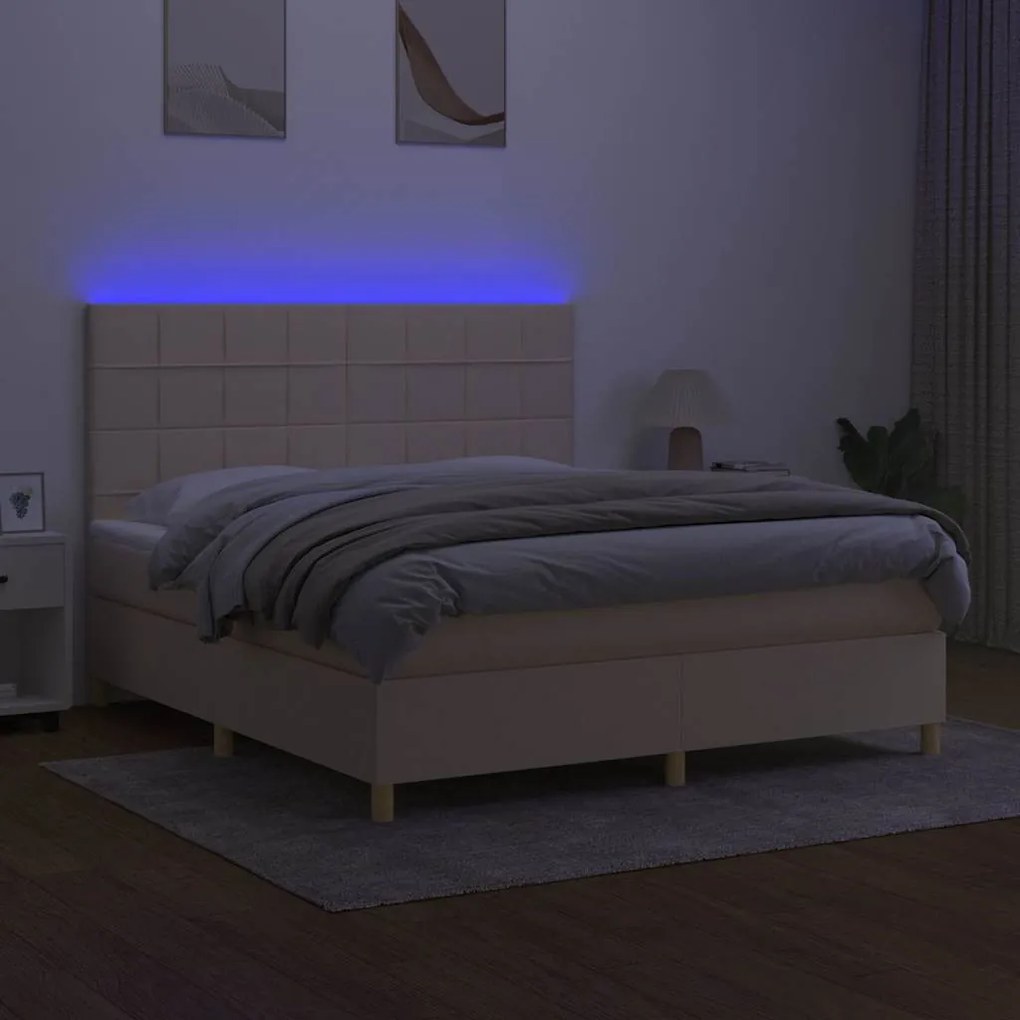 Box spring postel s matrací a LED krémová 160x200 cm textil 3135450