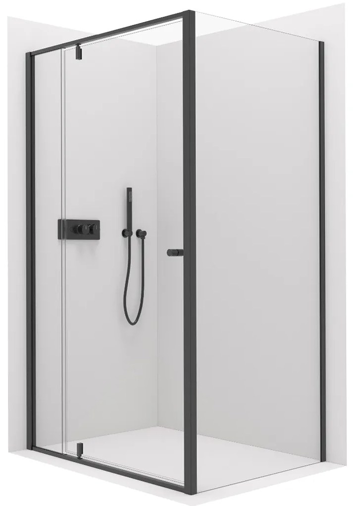 Cerano Santini, sprchový kout 120(dveře) x 80(stěna) x 195 cm, 6mm čiré sklo, černý profil, CER-CER-429001