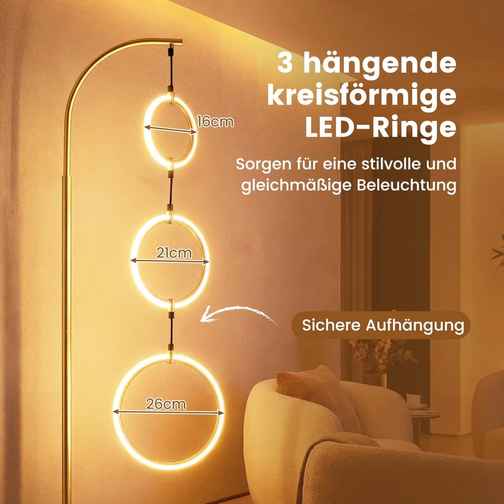 Costway 3 stojací lampa Flammig LED na čtení s 3 závěsnými kroužky a nožním