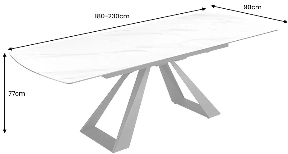 Roztahovací keramický jídelní stůl Kody 180-230 cm bílý