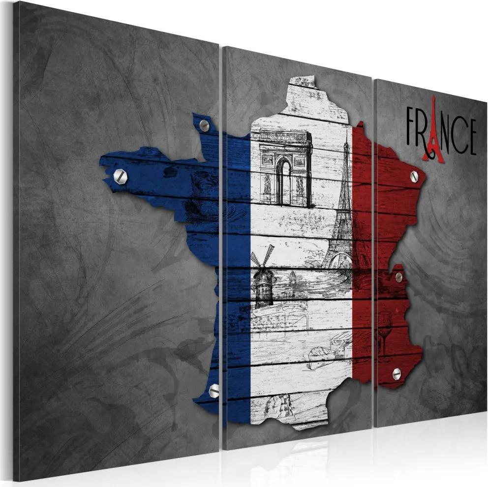 Obraz na plátně Bimago - Symbols of France - triptych 60x40 cm
