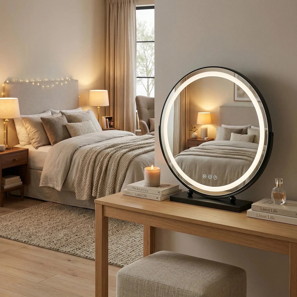 Rea Kosmetické zrcadlo ⌀50 cm s regulovatelným LED osvětlením HOM-12022 černé