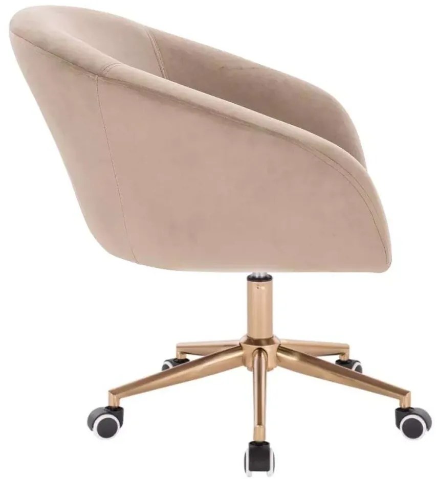 LuxuryForm DESIGN Otočná židle VENICE VELUR na zlaté podstavě s kolečky - latte