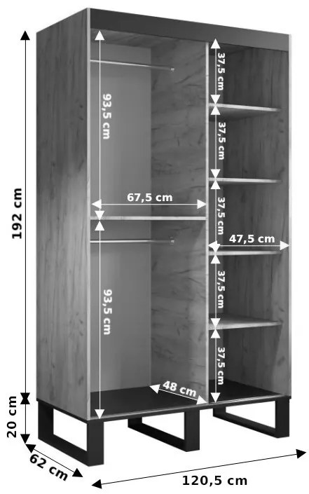 Šatní skříň 120 cm Lennox Y (dub craft zlatý + černá). 1063564