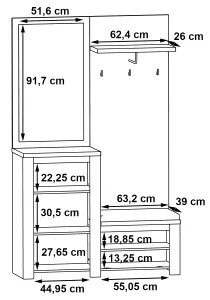 Předsíňová stěna se zrcadlem HIRO bílá/šedá