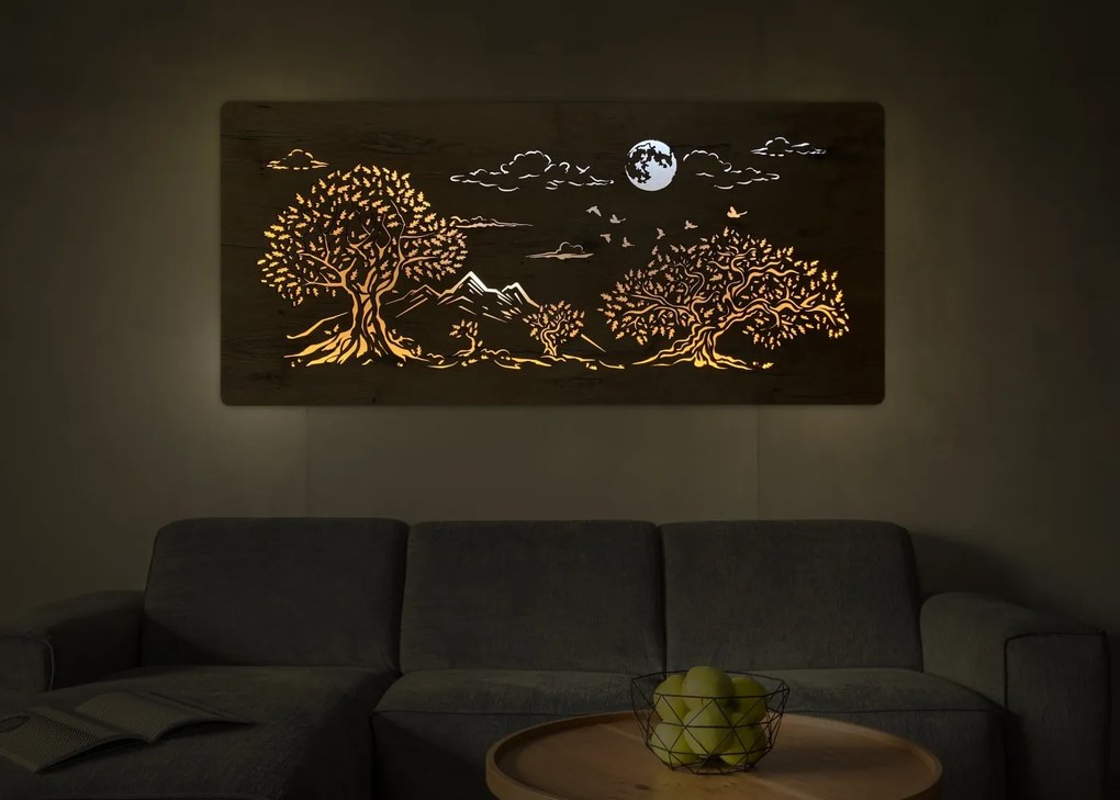 Li-Go "Čtyři duby a měsíc" světelný obraz 230V 130x60cm provedení povrchu: dub