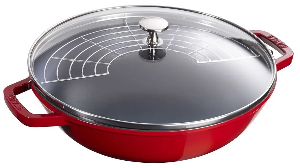 Staub pánev wok se skleněnou poklicí 30 cm/4,4 l višňová, 1312906