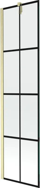 Mexen Next, 1-křídlová vanová zástěna 50 x 150 cm, 6mm čiré sklo - černý vzor, zlatá matná, 895-050-000-00-77-55