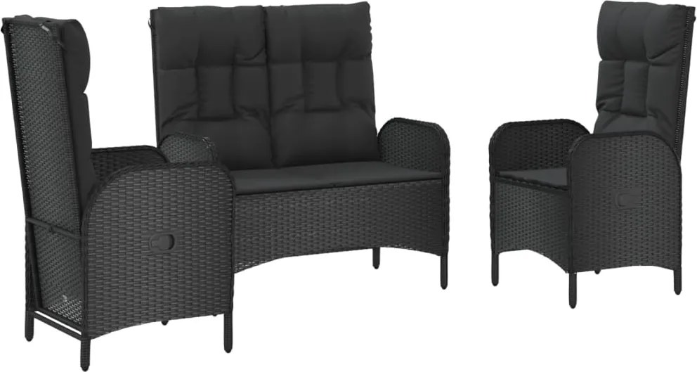 3dílný zahradní jídelní set s poduškami černý polyratan 3185093