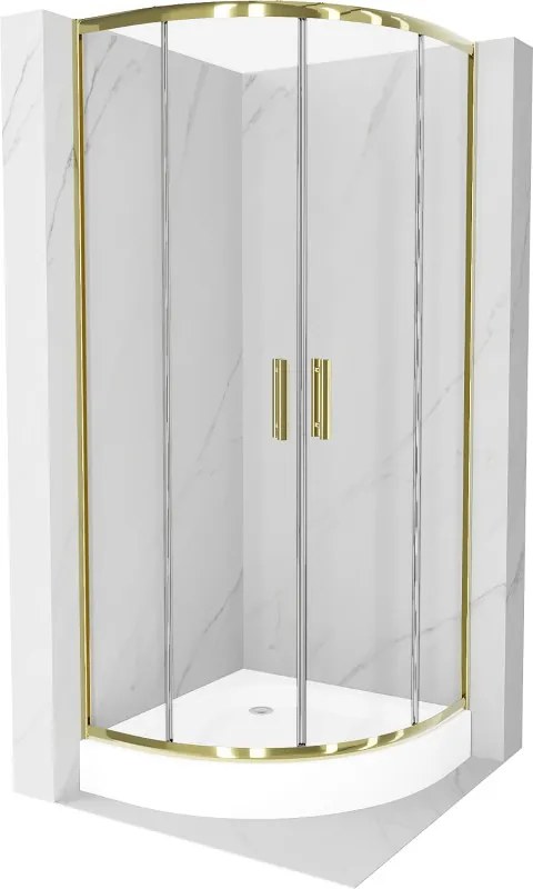 Mexen Rio sprchový kout půlkruhový 80 x 80 cm, transparentní, zlatý + vanička, bílý - 863-080-080-50-00-4710