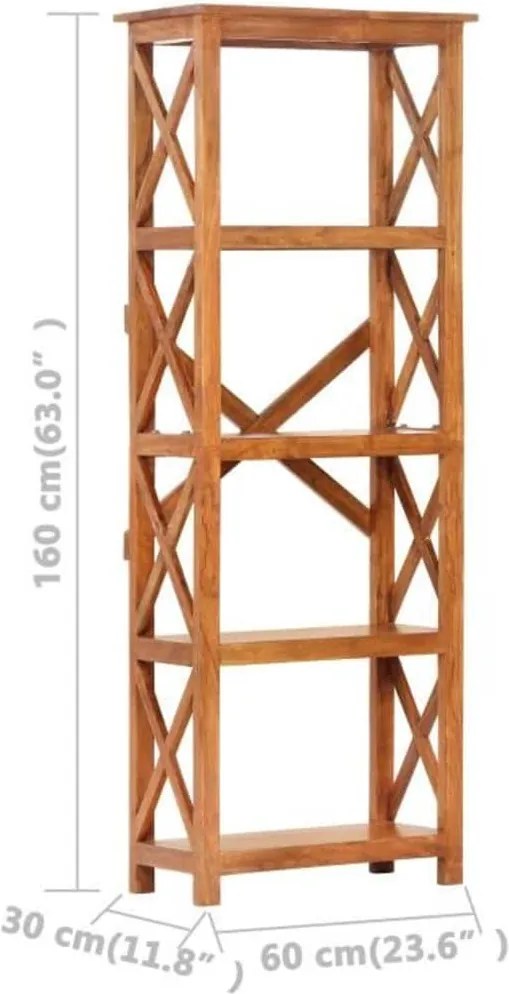 Knihovna 60 x 30 x 160 cm masivní akácie s medovým povrchem 289625