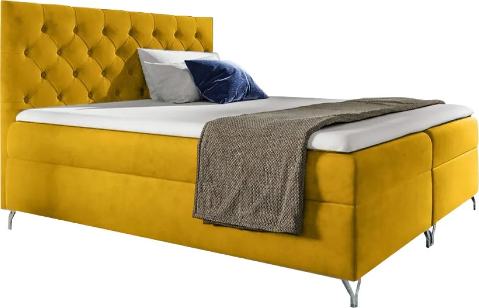 Boxspringová postel, 200x200, žlutá látka Velvet, GULIETTE + dárek
