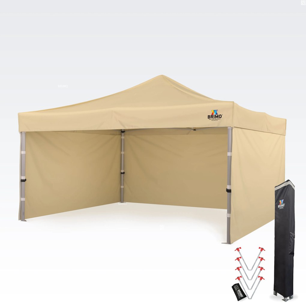 BRIMO Hliníkový Nůžkový stan 4x4 m ALU PREMIUM – 3 stěny, HEX 45 mm - s 3 stěnami - Béžová P. Alu
