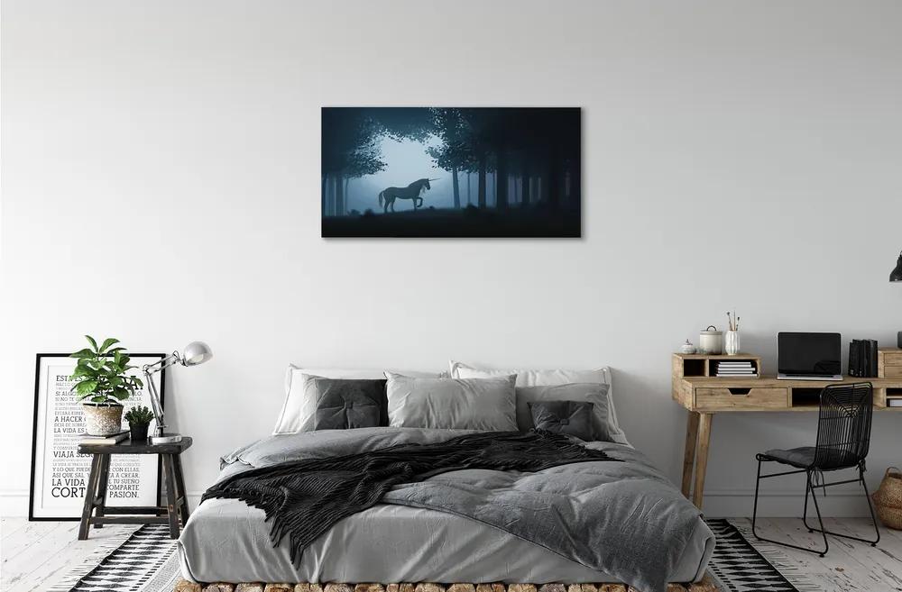Obrazy na plátně Las noc jednorožec 140x70 cm
