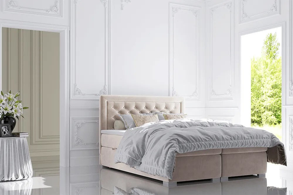 Postel boxspring, krémová, 160x200, DORMAN