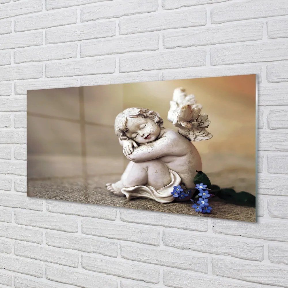 Obraz na skle Spící anděl květiny desky 120x60 cm