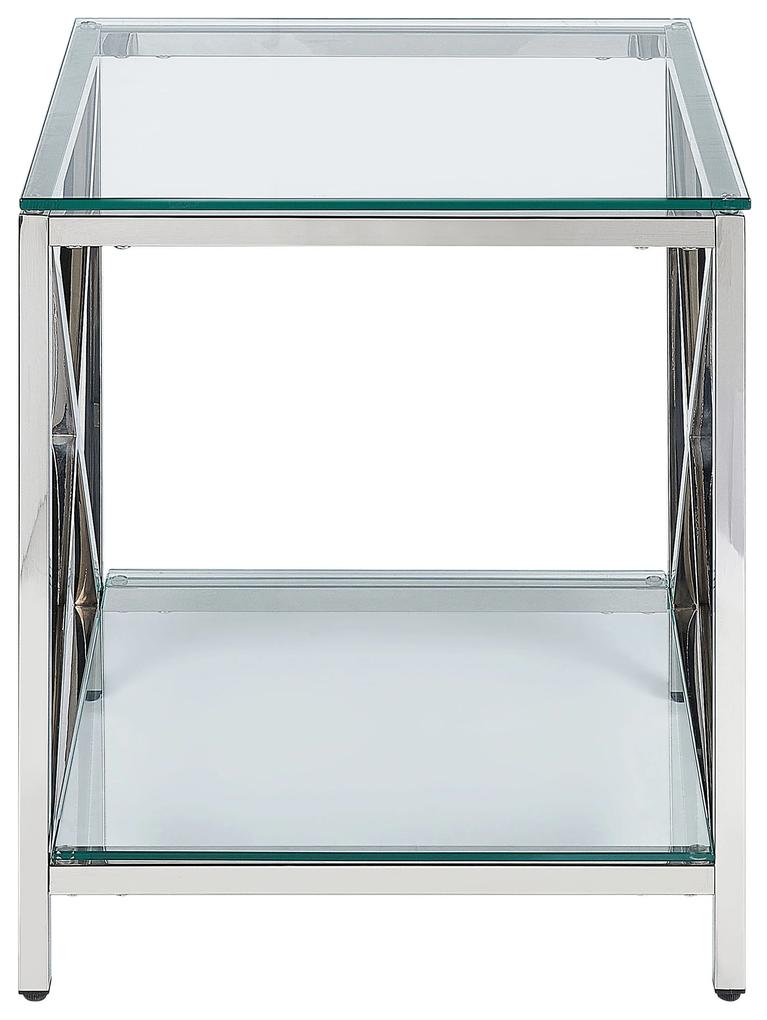 Odkládací stolek se skleněnou deskou stříbrný AUDET Beliani