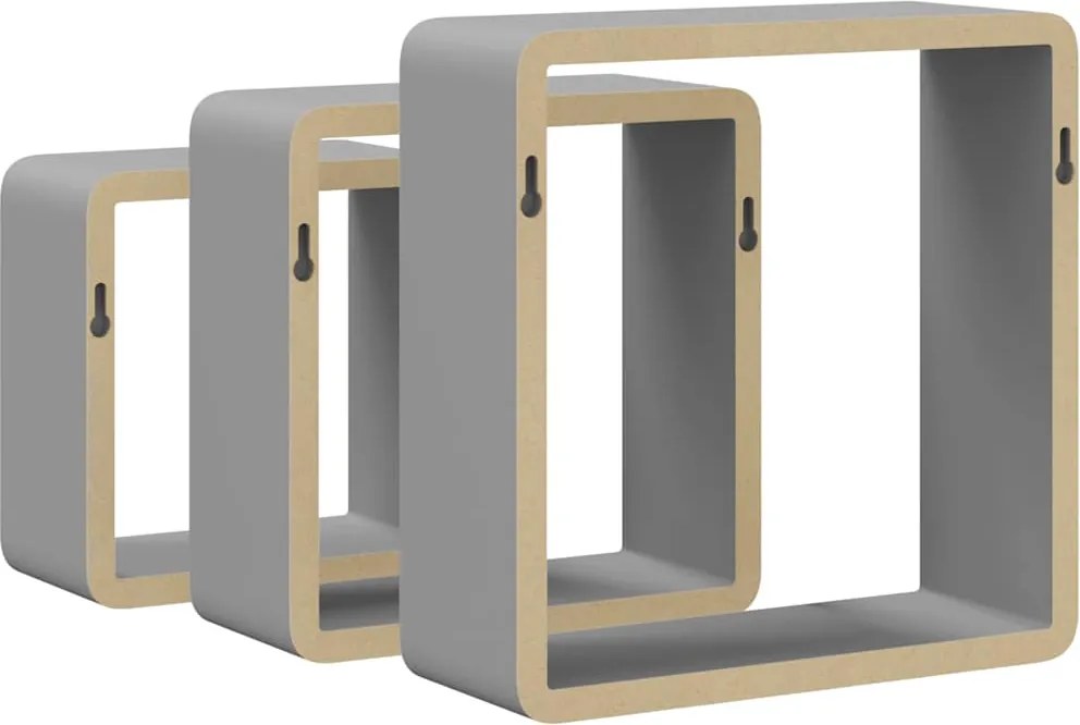Nástěnné police kostky 3 ks šedé MDF 323954