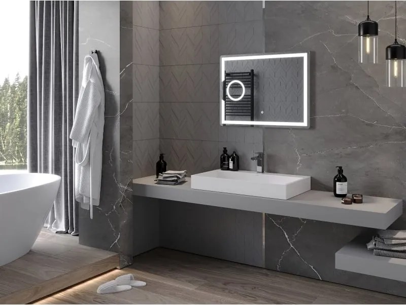 Mexen Onyx podsvícené koupelnové zrcadlo s kosmetickým zrcátkem 80 x 60 cm, LED 6000K, proti mlžení - 9813-080-060-611-00